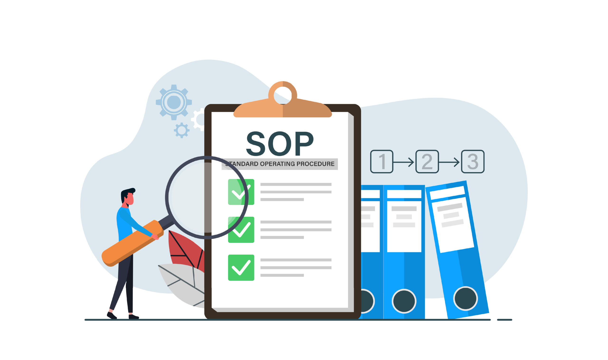 Standard Operating Procedure or SOP, employee is checking written ...